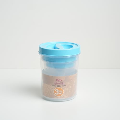 Unica Canister, Airtight Storage Containers with Lids, Containers for Flour, Spices, Sugar, Rice, Dishwasher-safe, Set of 3 Blue, 59 oz, 5.27x5.27x6.67 in