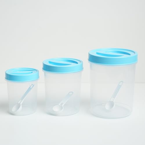 Unica Canister, Airtight Storage Containers with Lids, Containers for Flour, Spices, Sugar, Rice, Dishwasher-safe, Set of 3 Blue, 59 oz, 5.27x5.27x6.67 in