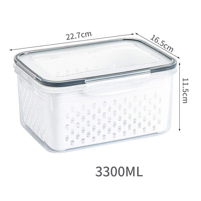 3PCS Fruit Storage Container with Lid & Colander, Produce Vegetable Saver Container, Refrigerator Keep Fruits Veggie Food Meat Fish Fresh, Draining Fresh Container 3 In 1 Organizer