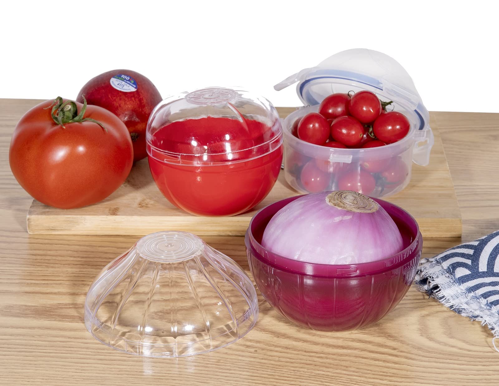 Ortarco 5Pcs Onion Avocado Holder Storage, Lemon Tomato Garlic Keeper Saver for Fridge BPA free Vegetable and Fruit Storage Containers