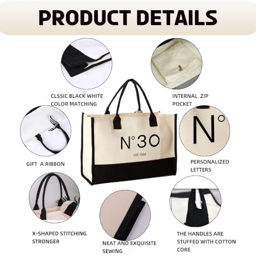 QLSKO 30th Birthday Gift Canvas Tote Bag for Women,N°30 EST.1994 Keepsake Beach Bag 30 Party Birthday Idea Present supplies for Her