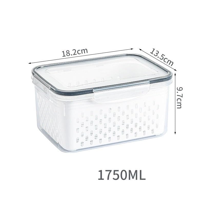 3PCS Fruit Storage Container with Lid & Colander, Produce Vegetable Saver Container, Refrigerator Keep Fruits Veggie Food Meat Fish Fresh, Draining Fresh Container 3 In 1 Organizer