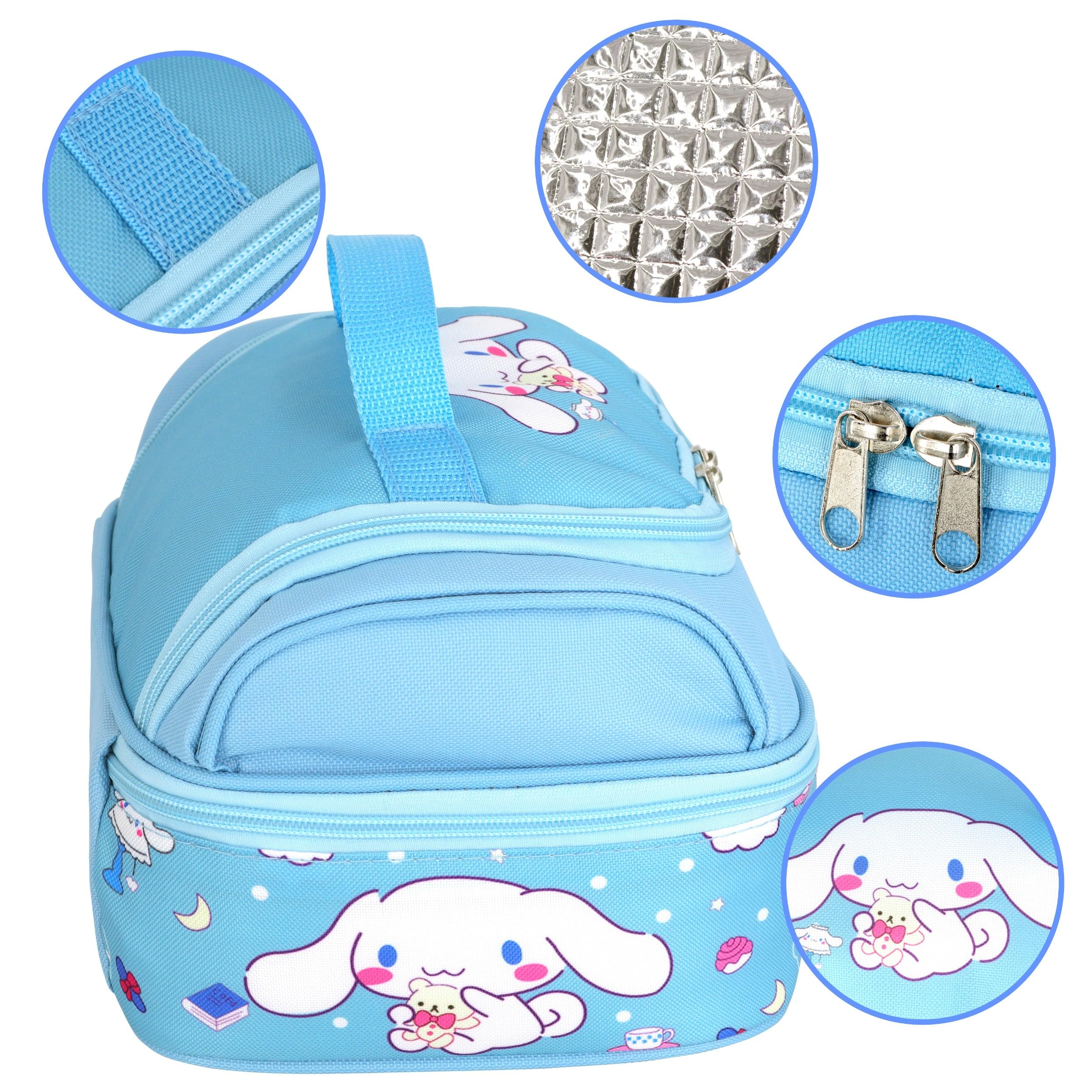 Roffatide Anime Cinnamoroll Lunch Bag for Man Woman Leakproof Lunch Box Large Compartment Lunch Container Tote for Work Travel Blue