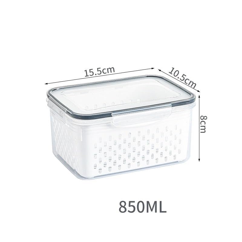 3PCS Fruit Storage Container with Lid & Colander, Produce Vegetable Saver Container, Refrigerator Keep Fruits Veggie Food Meat Fish Fresh, Draining Fresh Container 3 In 1 Organizer