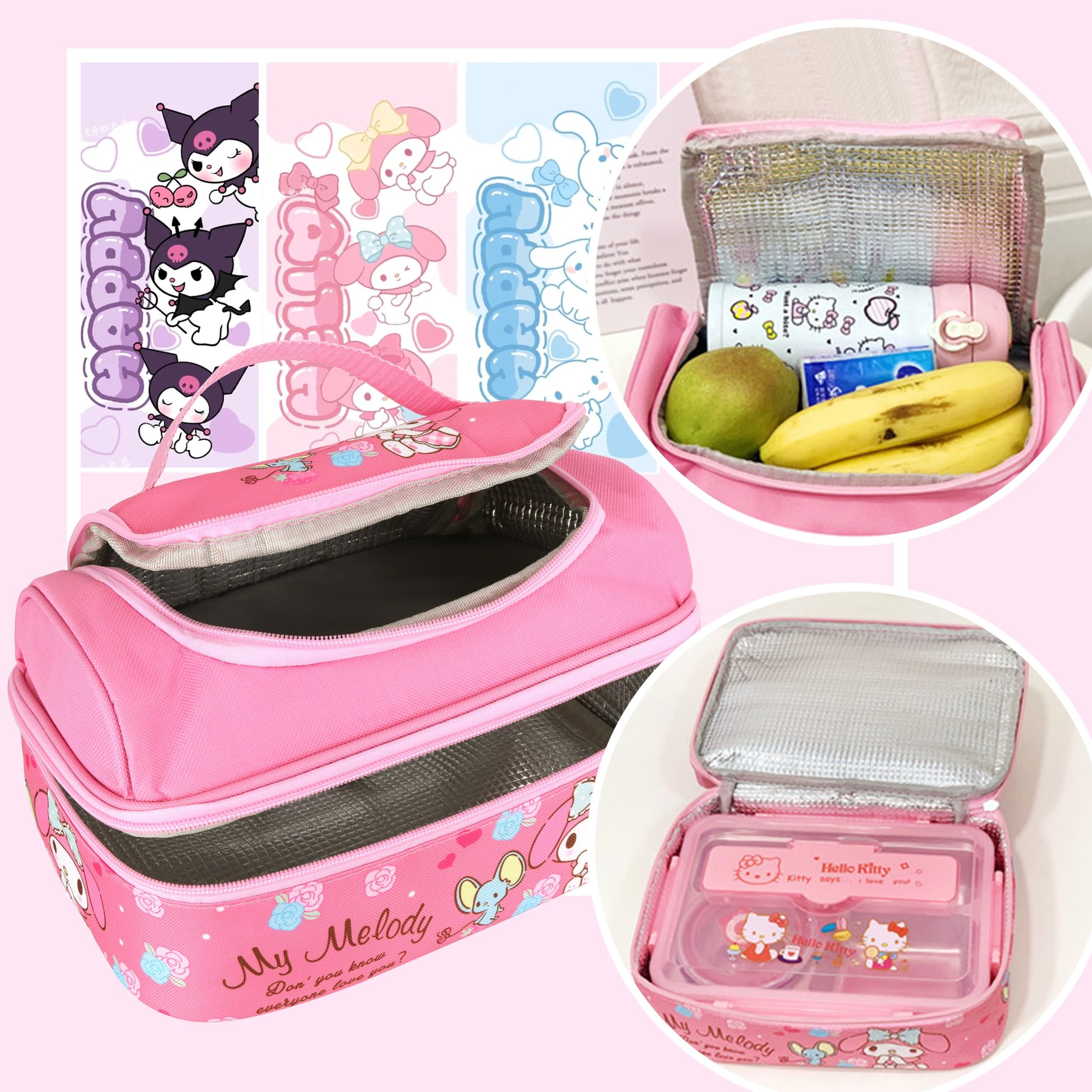 Roffatide Anime Cinnamoroll Lunch Bag for Man Woman Leakproof Lunch Box Large Compartment Lunch Container Tote for Work Travel Blue