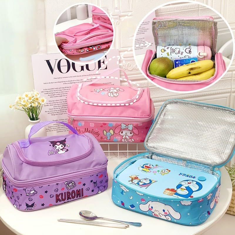 Roffatide Anime Cinnamoroll Lunch Bag for Man Woman Leakproof Lunch Box Large Compartment Lunch Container Tote for Work Travel Blue