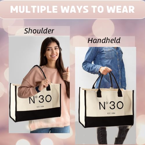 QLSKO 30th Birthday Gift Canvas Tote Bag for Women,N°30 EST.1994 Keepsake Beach Bag 30 Party Birthday Idea Present supplies for Her