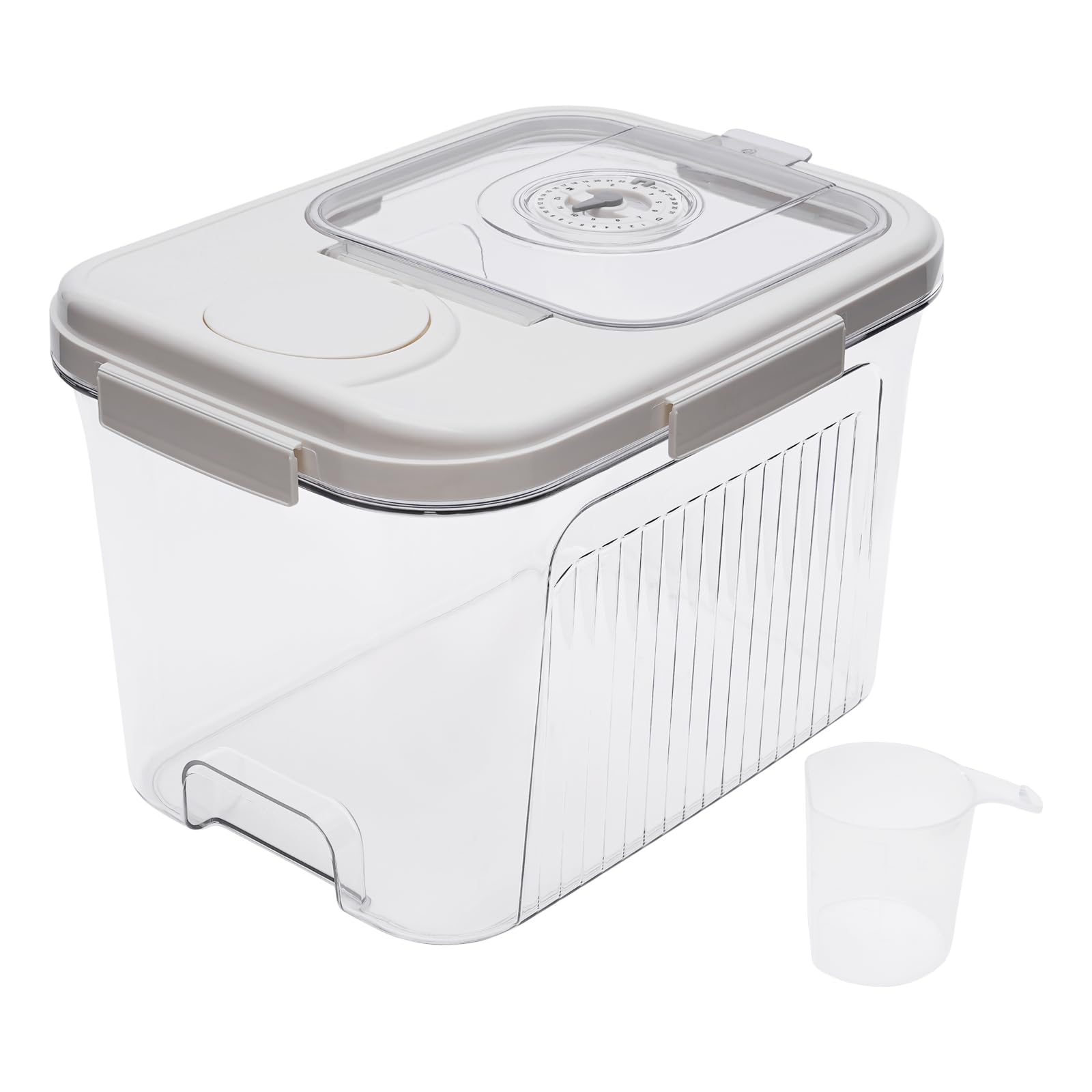 ZXTINGSHOP Food Containers, Plastic Grain Storage Container with Lid and Timer, Food Storage Bins Airtight Kitchen Storage Containers with Measuring Cup (white-L)
