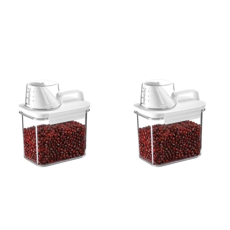 Frianchlly 2PCS Airtight Food Storage Containers measuring Cup,Plastic Dry Food Canisters for Kitchen Pantry Organization and Storage, One handed Leak Proof Lids White.