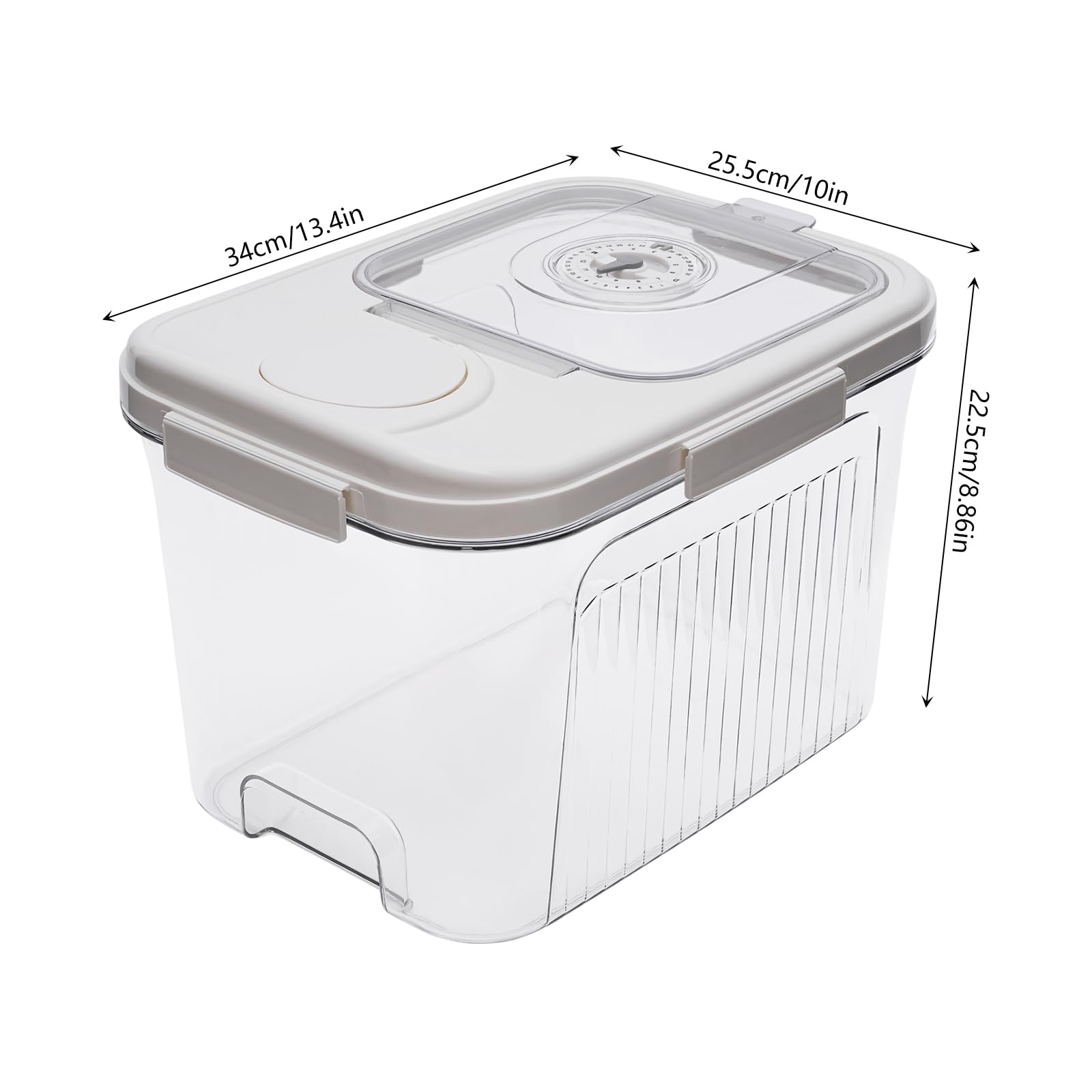 ZXTINGSHOP Food Containers, Plastic Grain Storage Container with Lid and Timer, Food Storage Bins Airtight Kitchen Storage Containers with Measuring Cup (white-L)