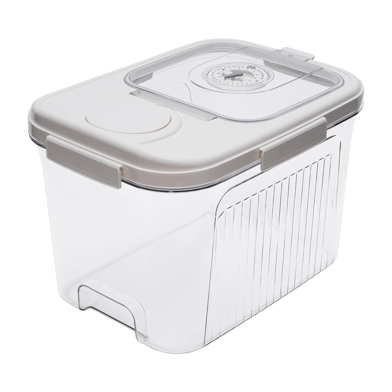 ZXTINGSHOP Food Containers, Plastic Grain Storage Container with Lid and Timer, Food Storage Bins Airtight Kitchen Storage Containers with Measuring Cup (white-L)