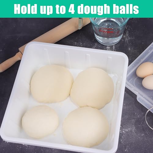 Purekra 2 Pack Pizza Dough Proofing Box, Large Dough Proofing Container,12 x 12 Inch, Fits 4 Dough Balls, 200 OZ Stackable Pizza Dough Tray With Lid, Dishwasher Safe (White)