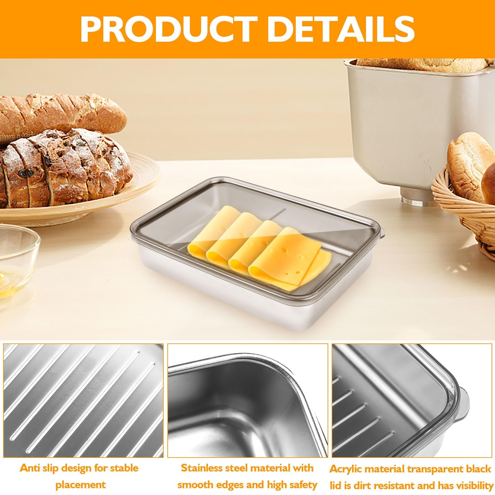 craftshou 2 Pcs Stainless Steel Bacon Container for Refrigerator 1L Deli Meat Saver Keeper Container with Airtight Lids Cold Cuts Food Storage Container for Fridge Kitchen Freezer,Cookie Holder