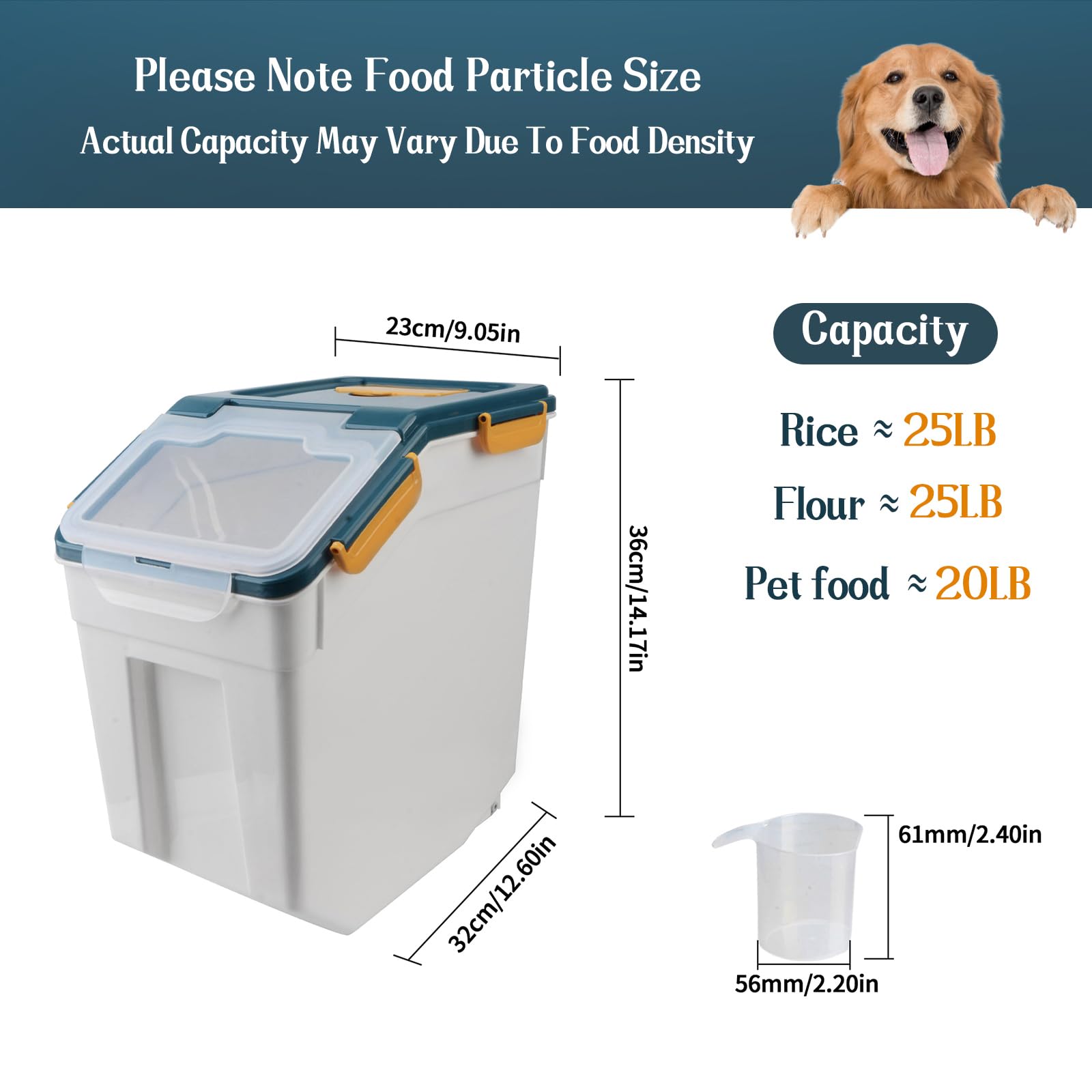AnRui Large Flour Storage Containers 25Lbs Airtight Rice Storage Container BPA Free Kitchen Pantry Food Storage Bin Sugar Snack Cereal Grain Organizer Box with Wheel, Scoop, 4Pack, Blue