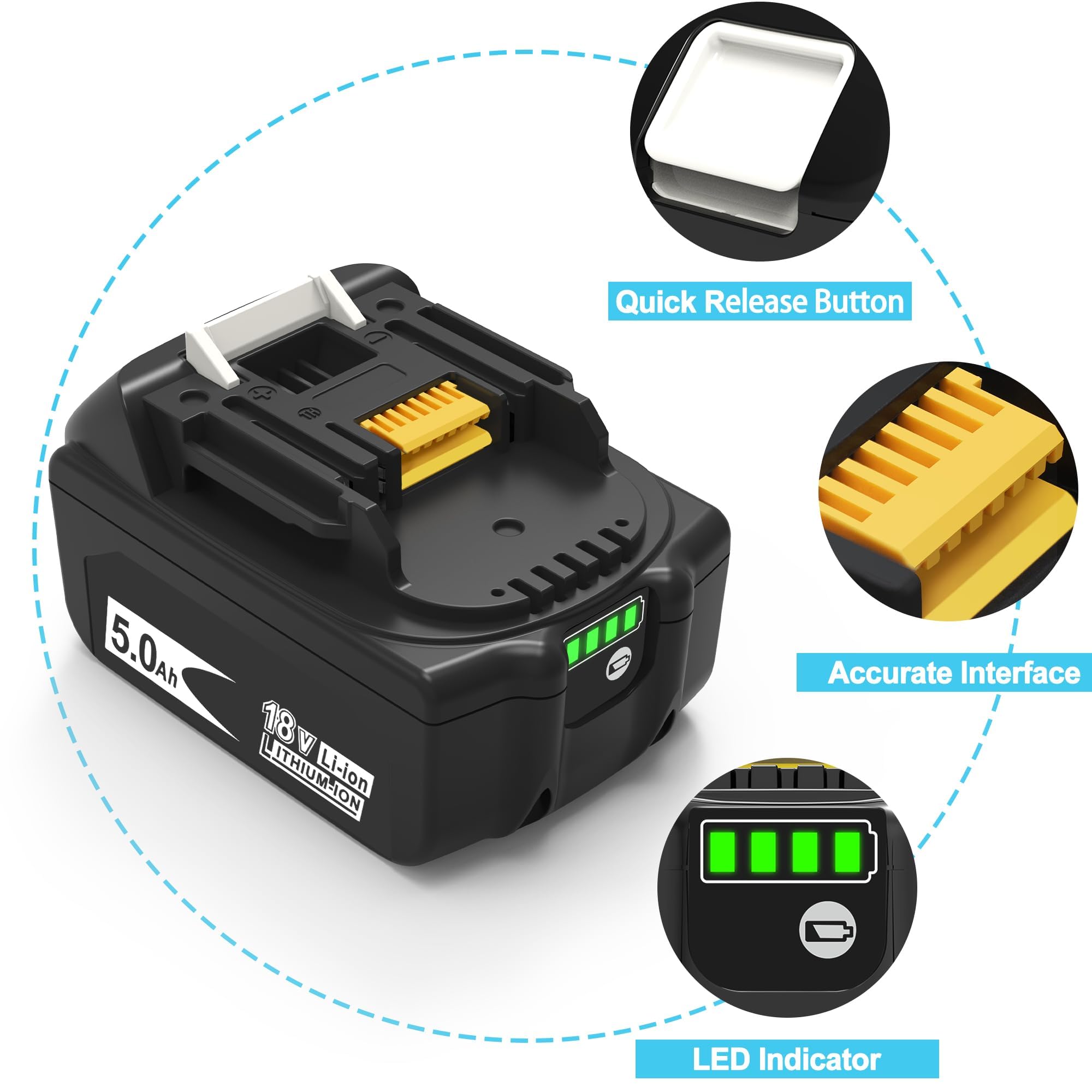 Rocivic Replace for Makita 18V Lithium-Ion 6.0Ah Battery 2 Packs, Compatible with Makita BL1820B BL1830B BL1840B BL1850B BL1860B Cordless Power Tools, with LED Indicator