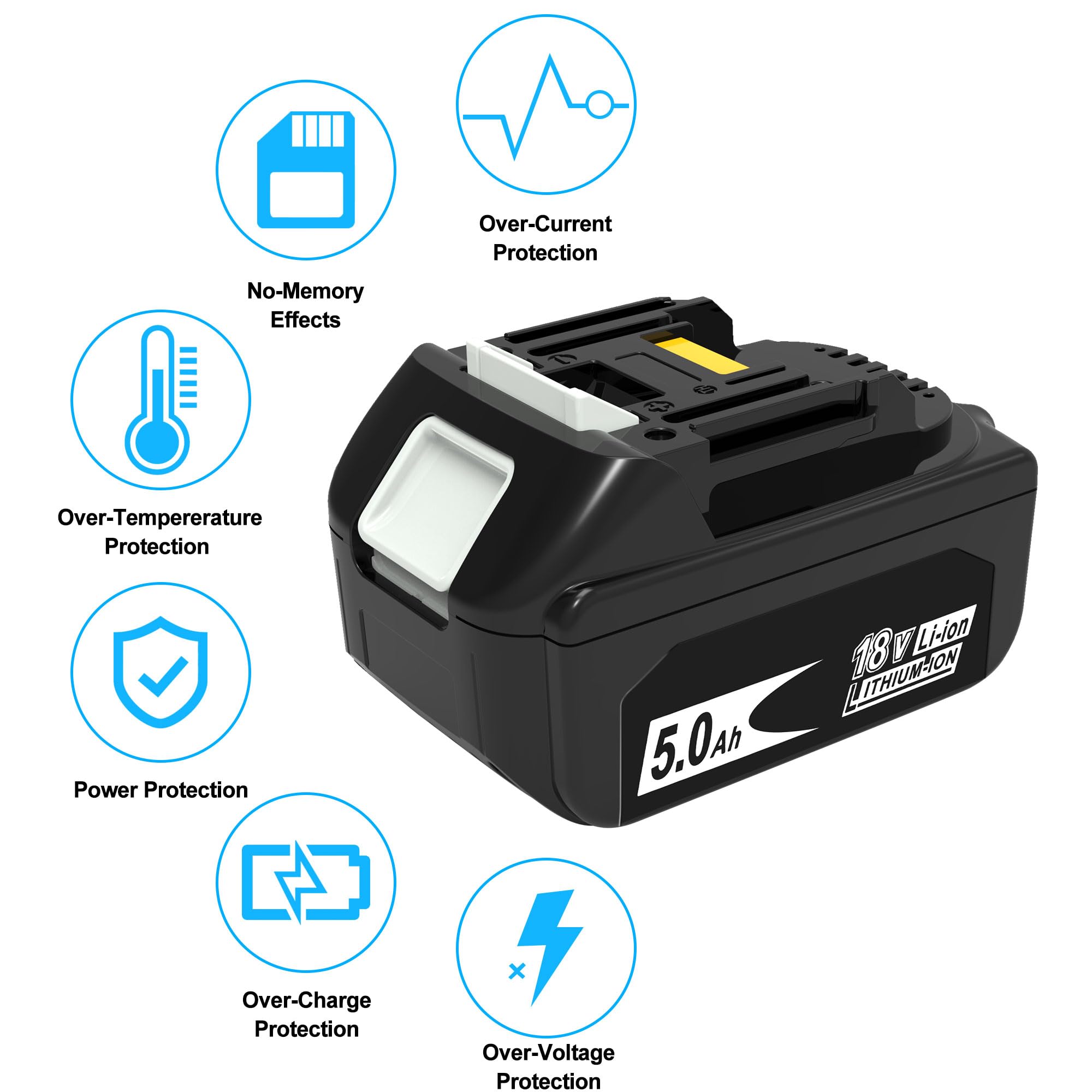 Rocivic Replace for Makita 18V Lithium-Ion 6.0Ah Battery 2 Packs, Compatible with Makita BL1820B BL1830B BL1840B BL1850B BL1860B Cordless Power Tools, with LED Indicator