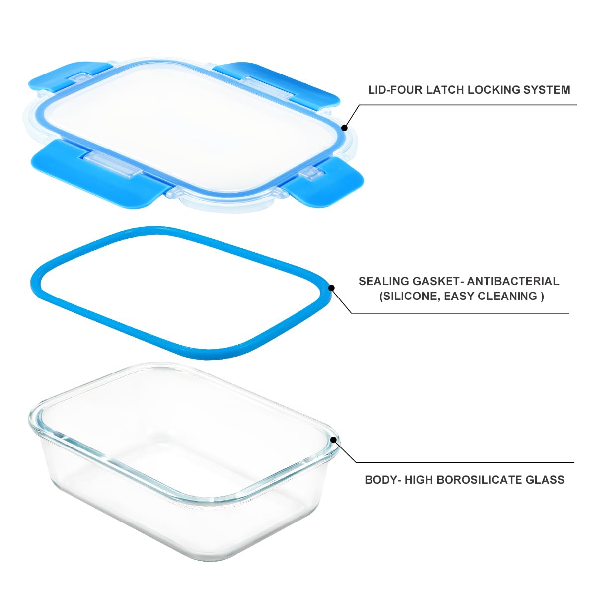DASAAN 10 Piece Glass Food Storage Containers with 2 compartment and Airtight Lid, Glass Meal Prep Containers, Easy Stack Containers, Freezer to Oven, Microwave and Dishwasher safe