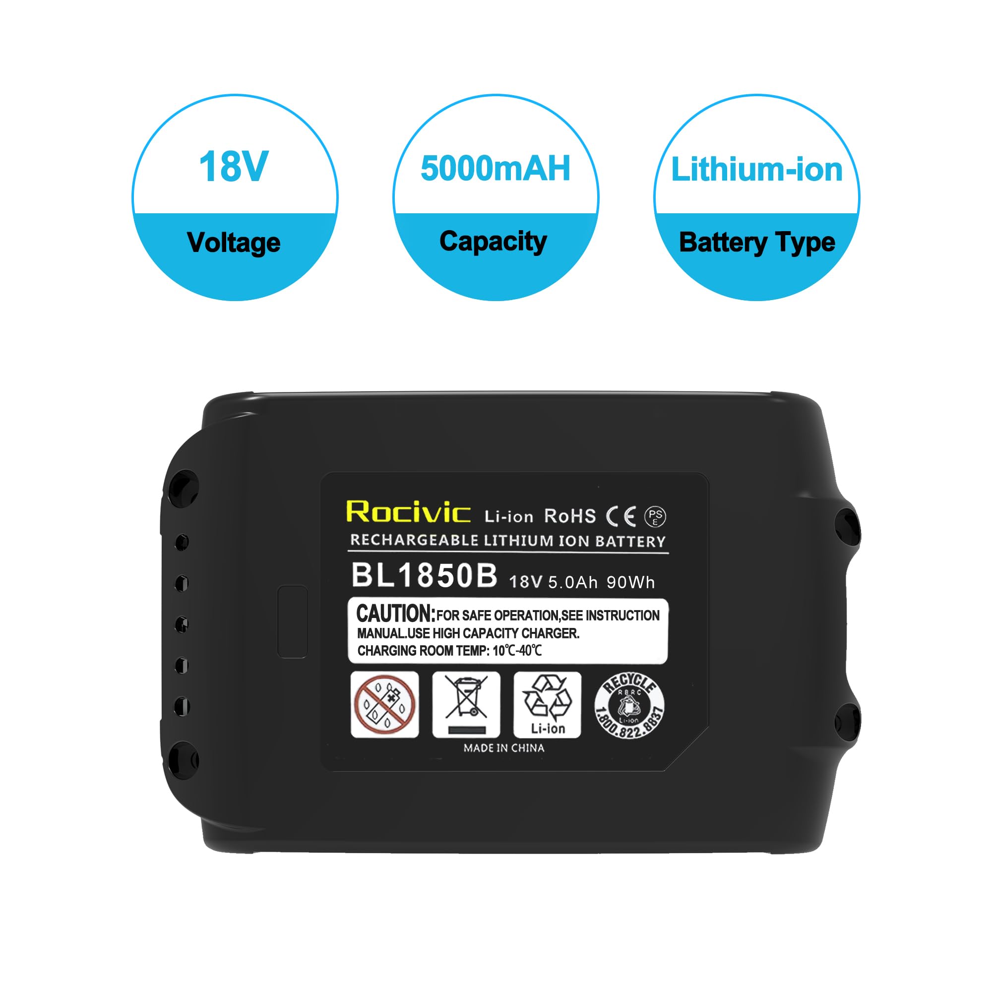 Rocivic Replace for Makita 18V Lithium-Ion 6.0Ah Battery 2 Packs, Compatible with Makita BL1820B BL1830B BL1840B BL1850B BL1860B Cordless Power Tools, with LED Indicator