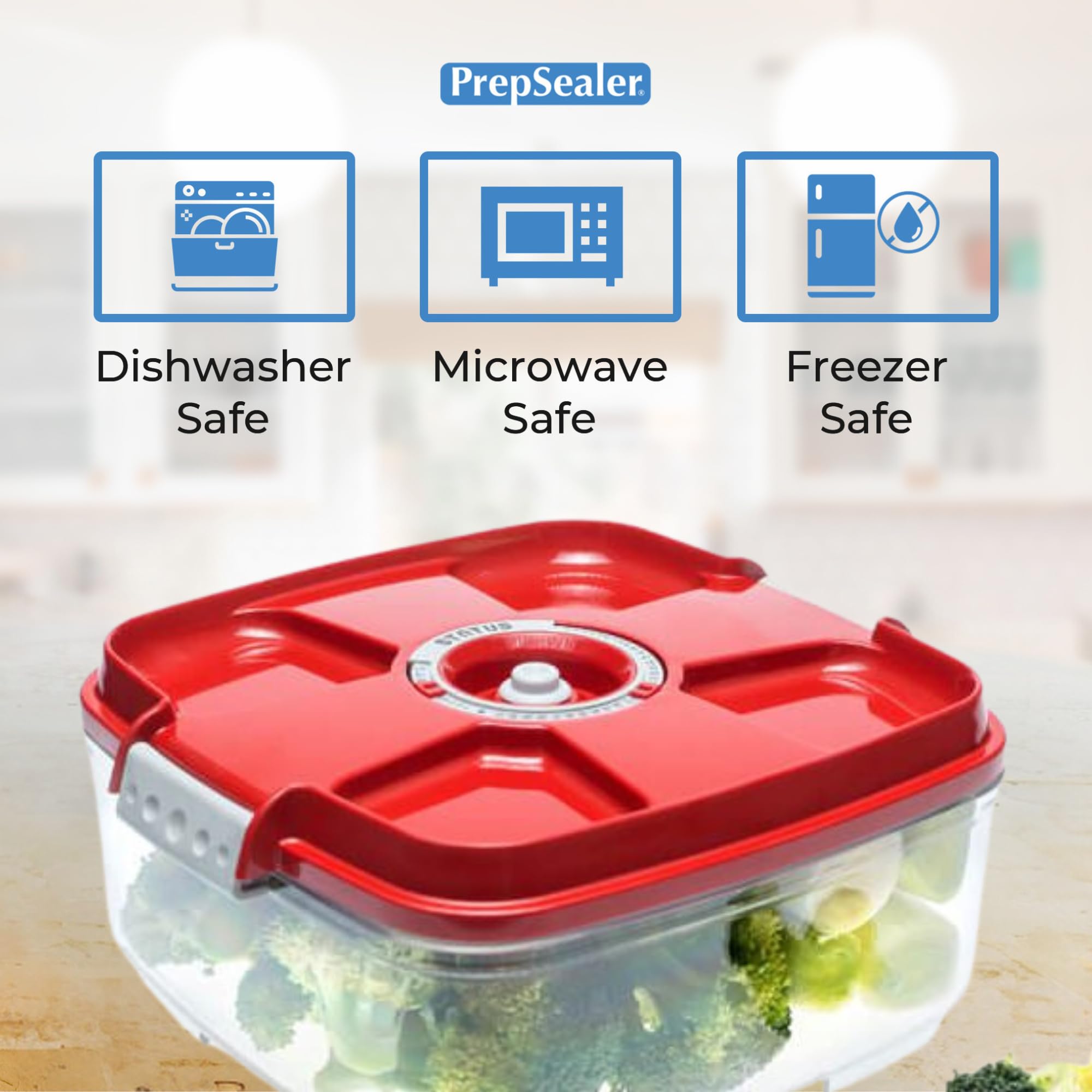 PrepSealer Marinating Vacuum System Container-Makes Food Tastier, Juicier, Healthier and More Tender (2 Liter, Square Shape, Tritan Material, Red Color, Manual Hand Pump Included)