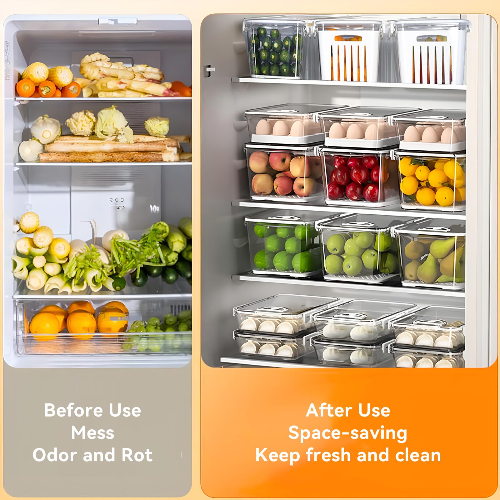 Oiperiey 3-Pack Fridge Vegetable and Fruit Storage Containers, Creative Timer Refrigerator Drain Storage Box, BPA-Free Kitchen Storage Box with Ventilation Holes to Keep Food Fresh