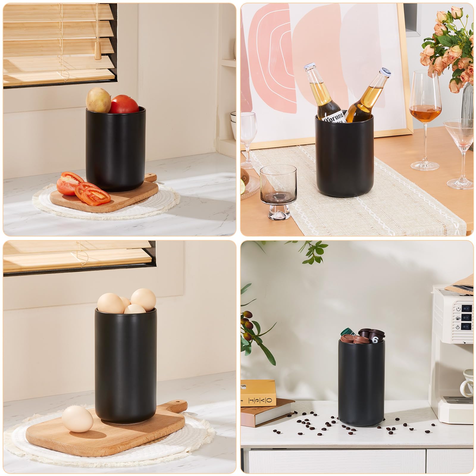 Black Matte Ceramic Countertop Utensil Holder - 6.6in Modern Spatula Holder for Farmhouse Kitchen Decor
