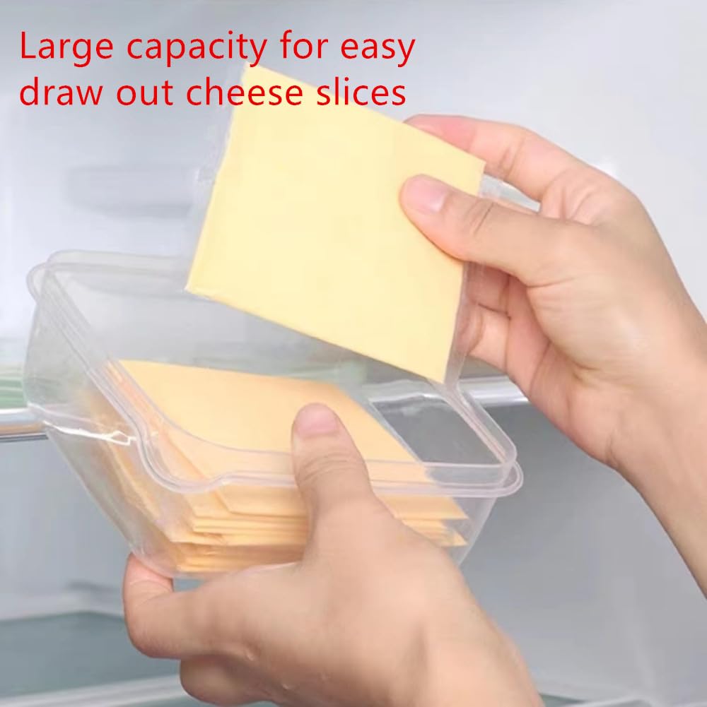 Morixkifu 2Pcs Sliced Cheese Container for Fridge, 650ml Plastic Clear Cheese Box for Fridge, Airtight Cheese Slice Holder, Food Storage Containers with Lids (2Pcs)