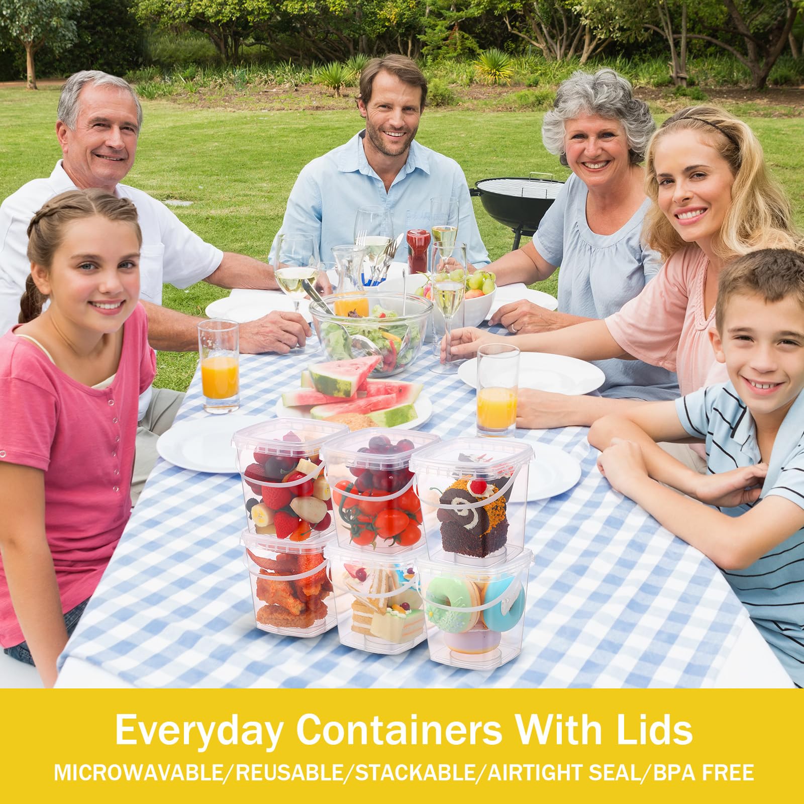 Huwena 30 Pcs 32 oz Deli Containers with Lids and Handles Square Plastic Food Storage Containers Clear Space Saver Restaurant Stackable Containers for Meal Food Prep Kitchen Party Supplies