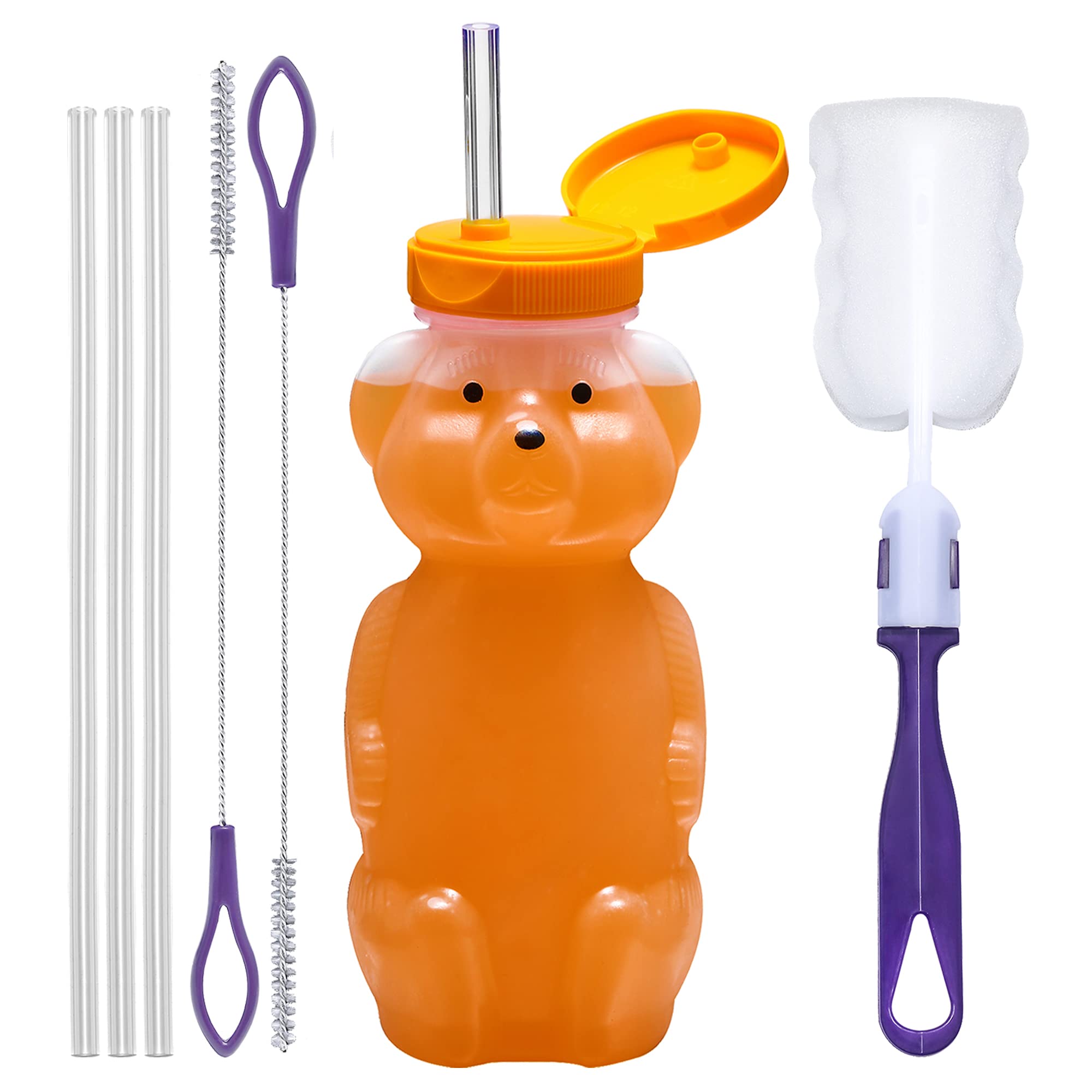 Special Supplies Honey Bear Straw Cup For Baby, 3 Straws, Squeezable Therapy and Special Needs Assistive Drink Container, Spill Proof and Leak Resistant Lid