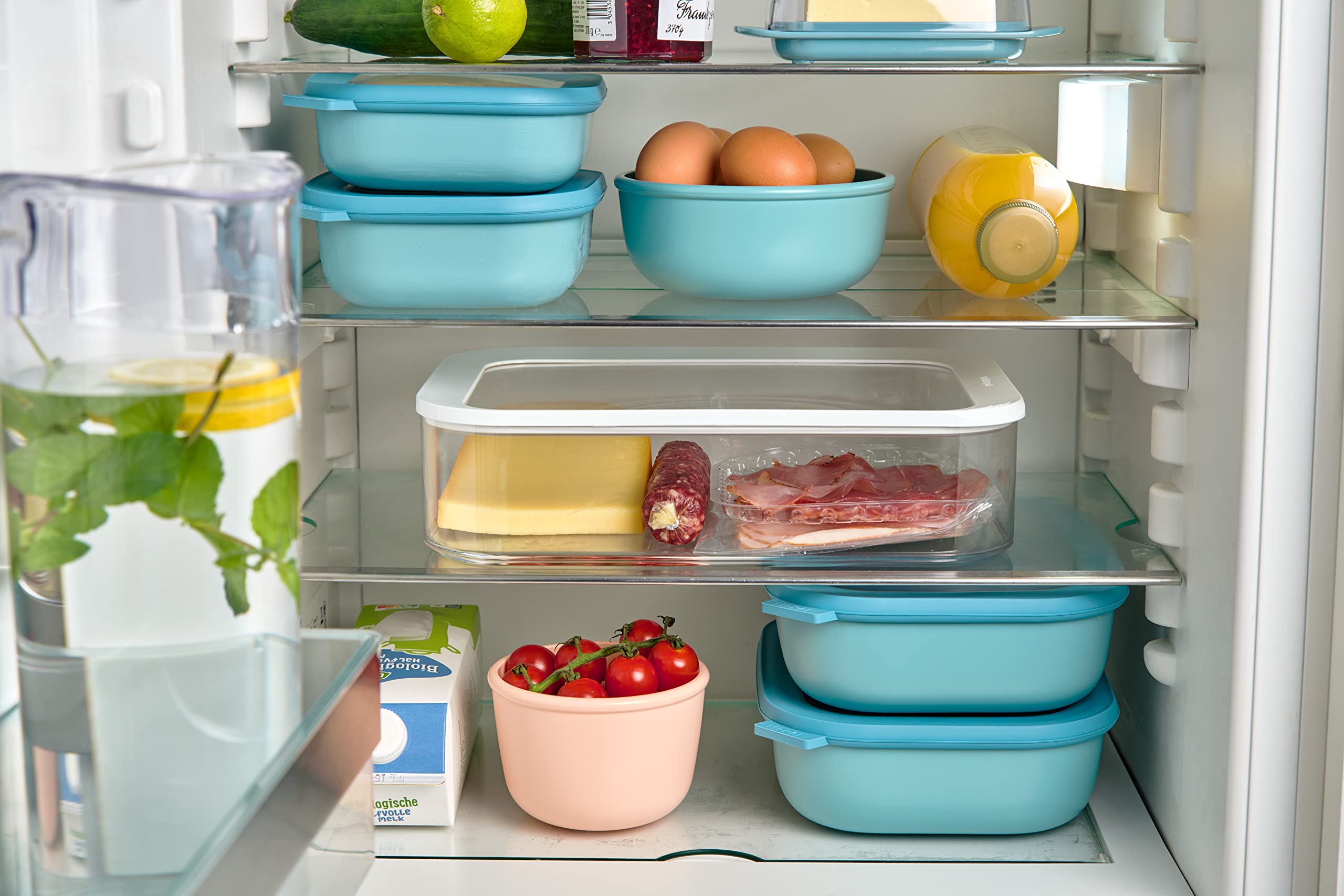 Mepal β Multi Bowl Cirqula 3-Piece Set β Food Storage Container with Lid - Suitable as Airtight Storage Box for Fridge & Freezer, Microwave Container & Servable Dish - 500, 1000, 2000ml - Vivid mauve