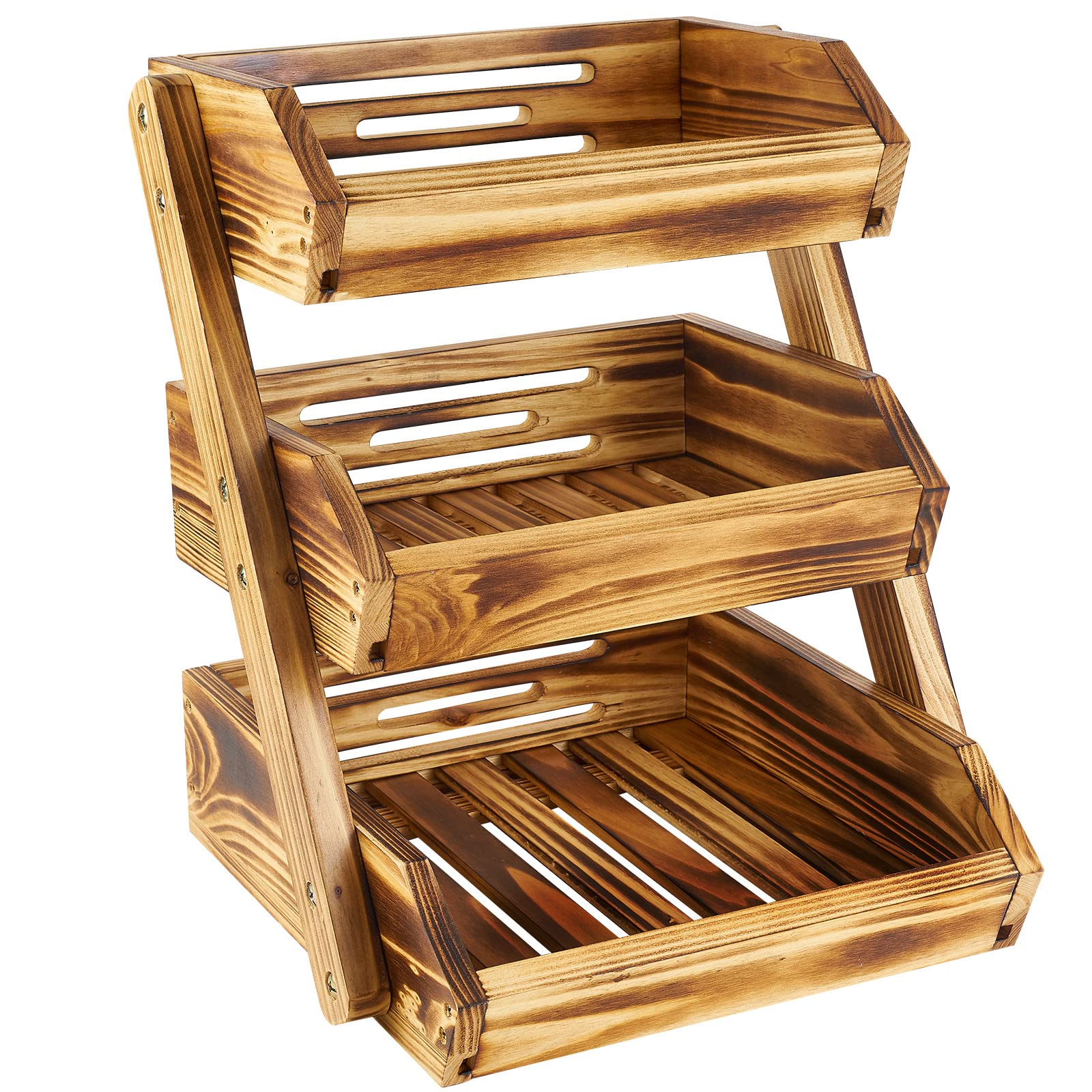 Wooden 3 Tier Fruit Basket for Kitchen, Fruit Stand for Kitchen Countertop, Vegetable Produce Bread Storage Holder, Kitchen Organization Perfect for Produce, Home Storage, and Display(Self-assembly)