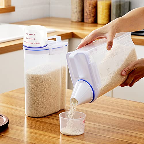 2Pack Rice Storage Bin Cereal Containers Dispenser,BPA Free Plastic Airtight Dry Food Storage Containers for Oatmeal, Grain, Cereal, Flour(blue+Red)