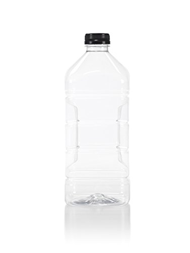 (4) 64 oz. Clear Food Grade Plastic Juice Bottles with Tamper Evident Caps 4/pack (Black Lids)