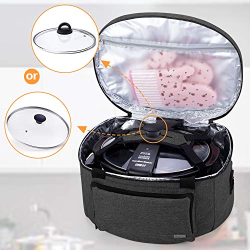 Luxja Insulated Slow Cooker Bag (with a Bottom Pad and Lid Fasten Straps), Slow Cooker Carrier Fits for Most 6-8 Quart Oval Slow Cooker, Black