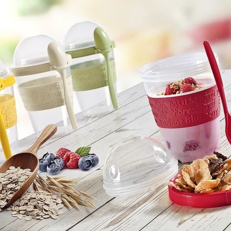 20 OZ Overnight Oats Container With Lid and Fruit Peeler, Meal Prep, Parfait Cups, Plastic Storage With Lids, Salad for Lunch, Yogurt,Crunch Cup,Colorful Set of 2 & Blue Fruit Peeler