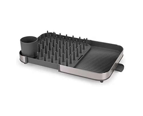 Joseph Joseph Expanding Dish Drying Rack with Removable Silverware Holder, Draining Spout, Stainless-steel