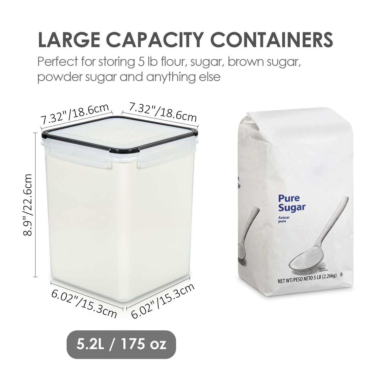 Vtopmart 4 PCS 5.2L Large Food Storage Containers with 10 PCS Flour and Sugar Storage Containers