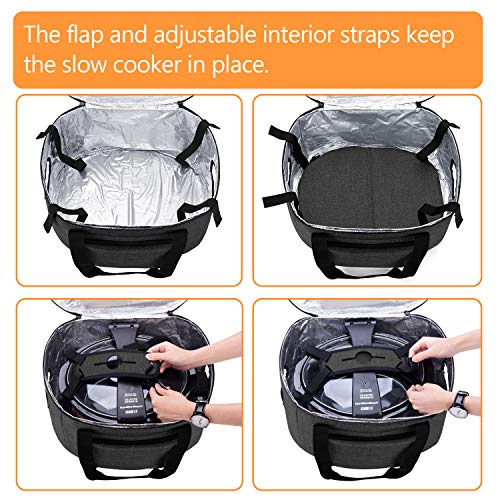 Luxja Insulated Slow Cooker Bag (with a Bottom Pad and Lid Fasten Straps), Slow Cooker Carrier Fits for Most 6-8 Quart Oval Slow Cooker, Black