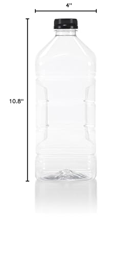 (4) 64 oz. Clear Food Grade Plastic Juice Bottles with Tamper Evident Caps 4/pack (Black Lids)