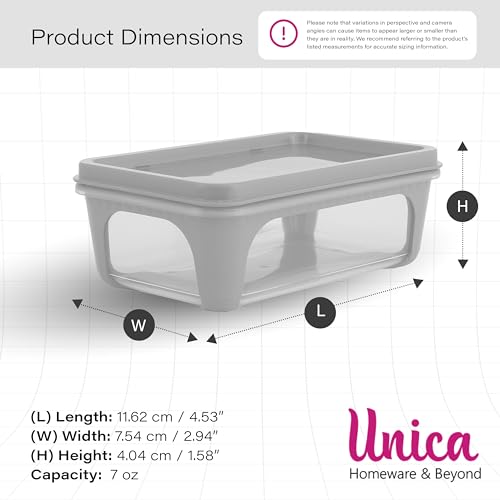 Unica Food Storage Containerwith Airtight Lid, Nestable Storage Boxes for Cereal, Snacks, Microwave, Dishwasher & Freezer Safe, Set of 3, White, 7 oz, 2.94x2.94x1.58 in