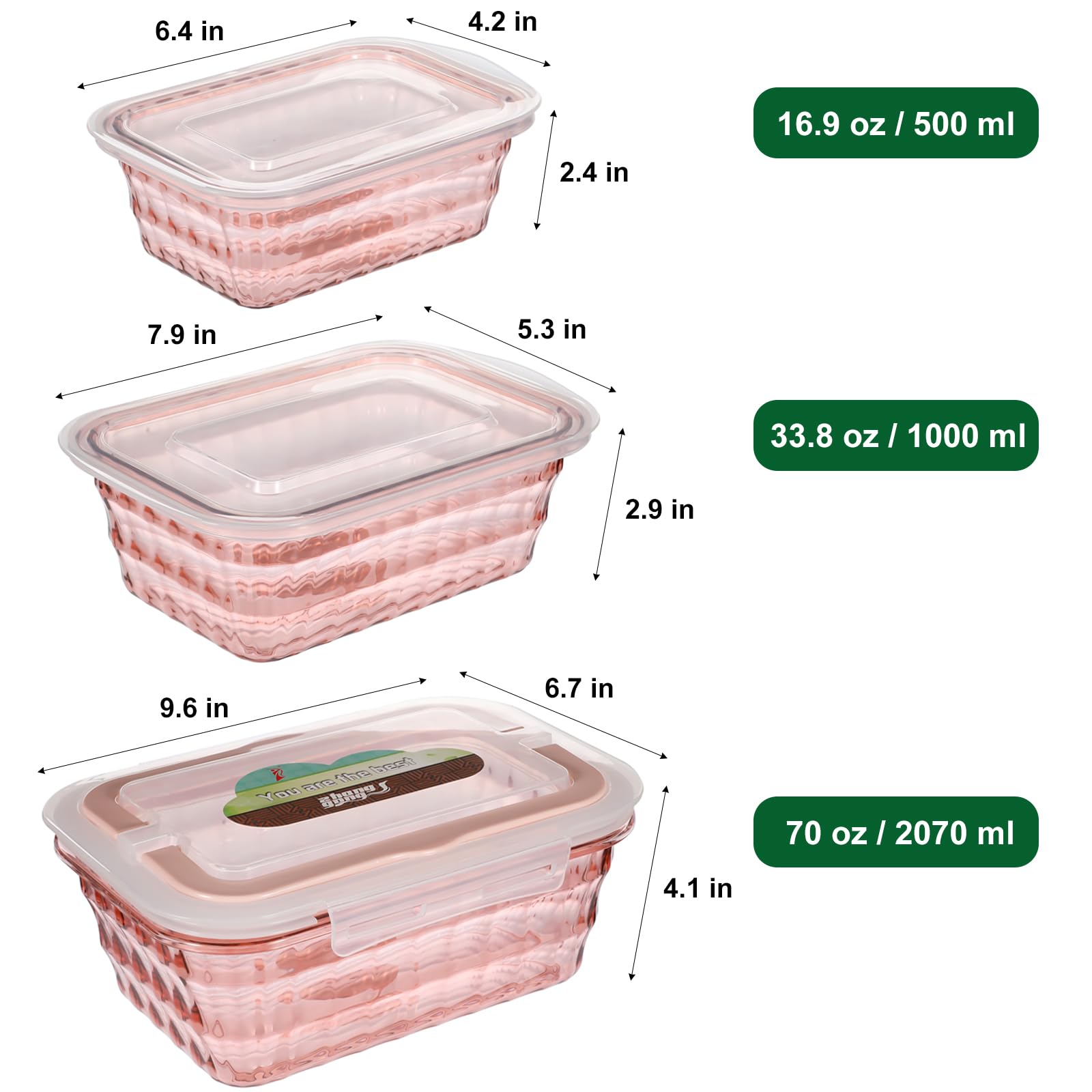 Taiuloo Set of 3 Food Storage Container, BPA Free Salad Bowls with Lids, Salad Lunch Container To Go with Handle, Plastic Meal Prep Storage Containers for Snacks, Fruits, Pink