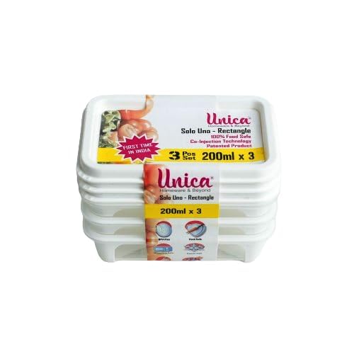 Unica Food Storage Containerwith Airtight Lid, Nestable Storage Boxes for Cereal, Snacks, Microwave, Dishwasher & Freezer Safe, Set of 3, White, 7 oz, 2.94x2.94x1.58 in