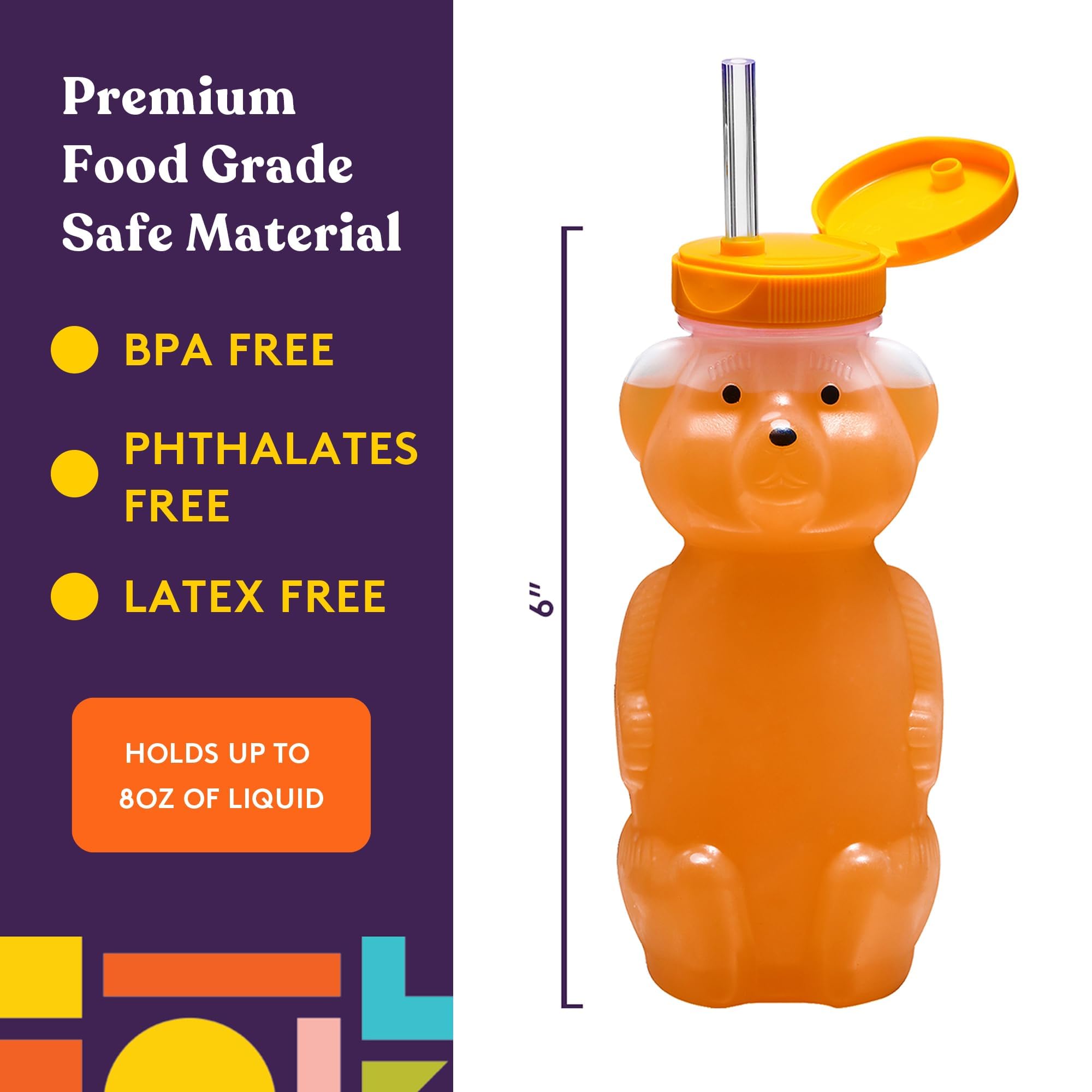 Special Supplies Honey Bear Straw Cup For Baby, 3 Straws, Squeezable Therapy and Special Needs Assistive Drink Container, Spill Proof and Leak Resistant Lid