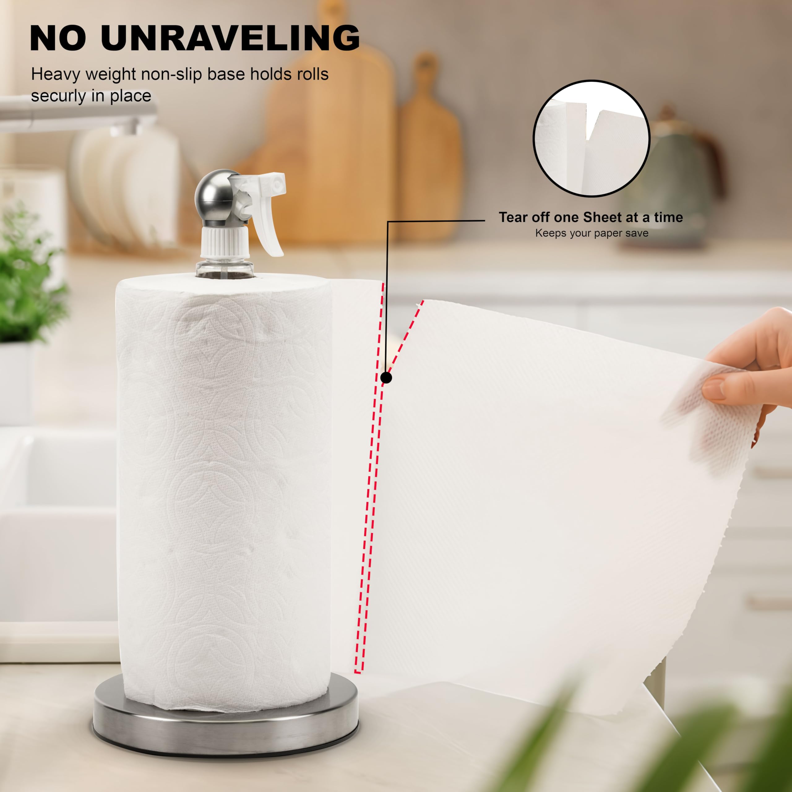 Everyday Solutions Spray Bottle Paper Towel Holder - Space Saving Countertop Paper Towel Roll Holder w/ Hidden Removable 7oz Spray Bottle - Rust-Resistant Stainless Steel & Reusable Heavy Duty Plastic