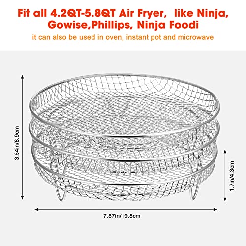 Patelai 6 Pcs Air Fryer Racks 7.8 Inch 3 Layer Stackable Stainless Steel Dehydrator Racks for Oven Air Fryer Accessories, Compatible with Ninjia, Gowise, Fit for 4.2-5.8 Qt Air Fryer Pressure Cooker
