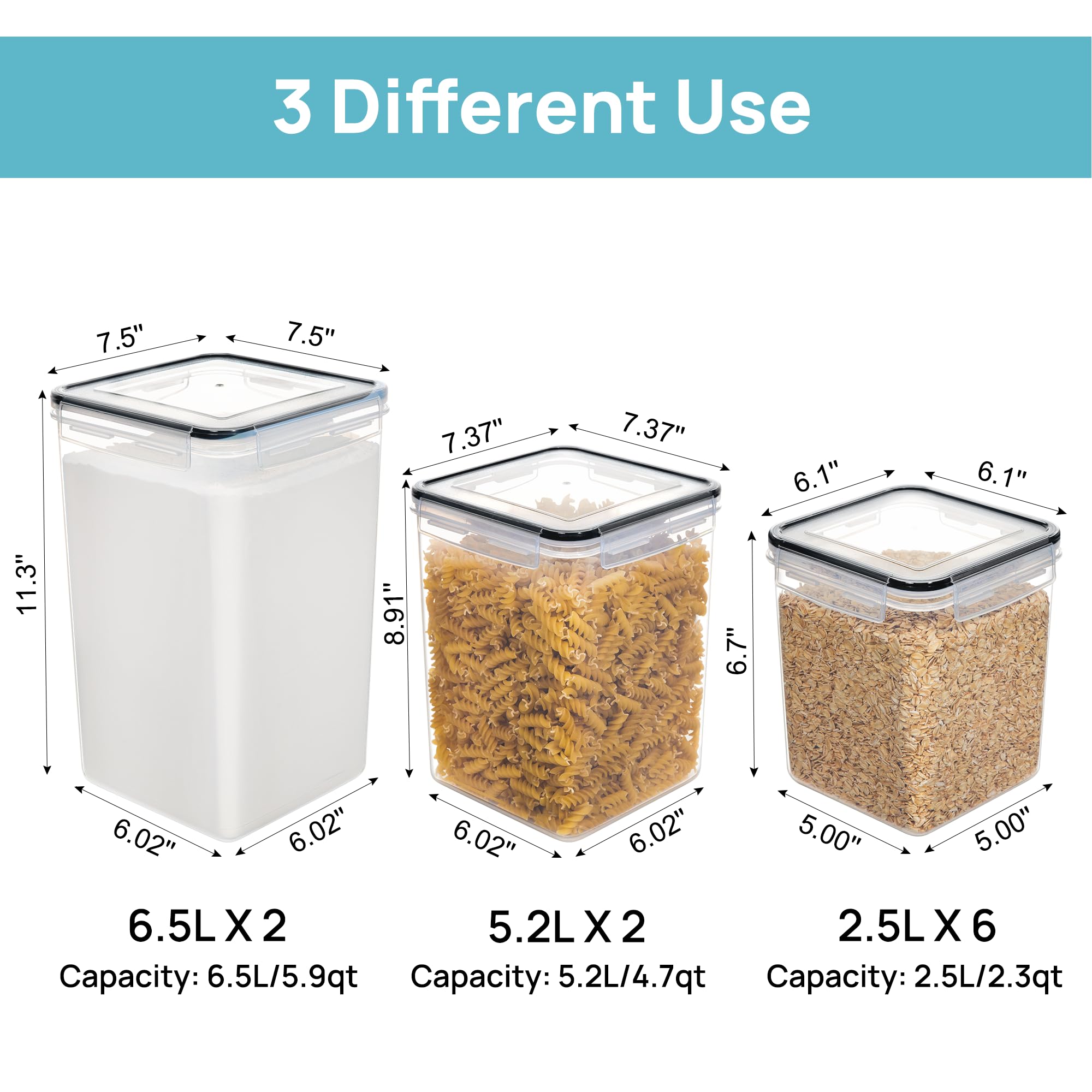 Vtopmart 4 PCS 5.2L Large Food Storage Containers with 10 PCS Flour and Sugar Storage Containers
