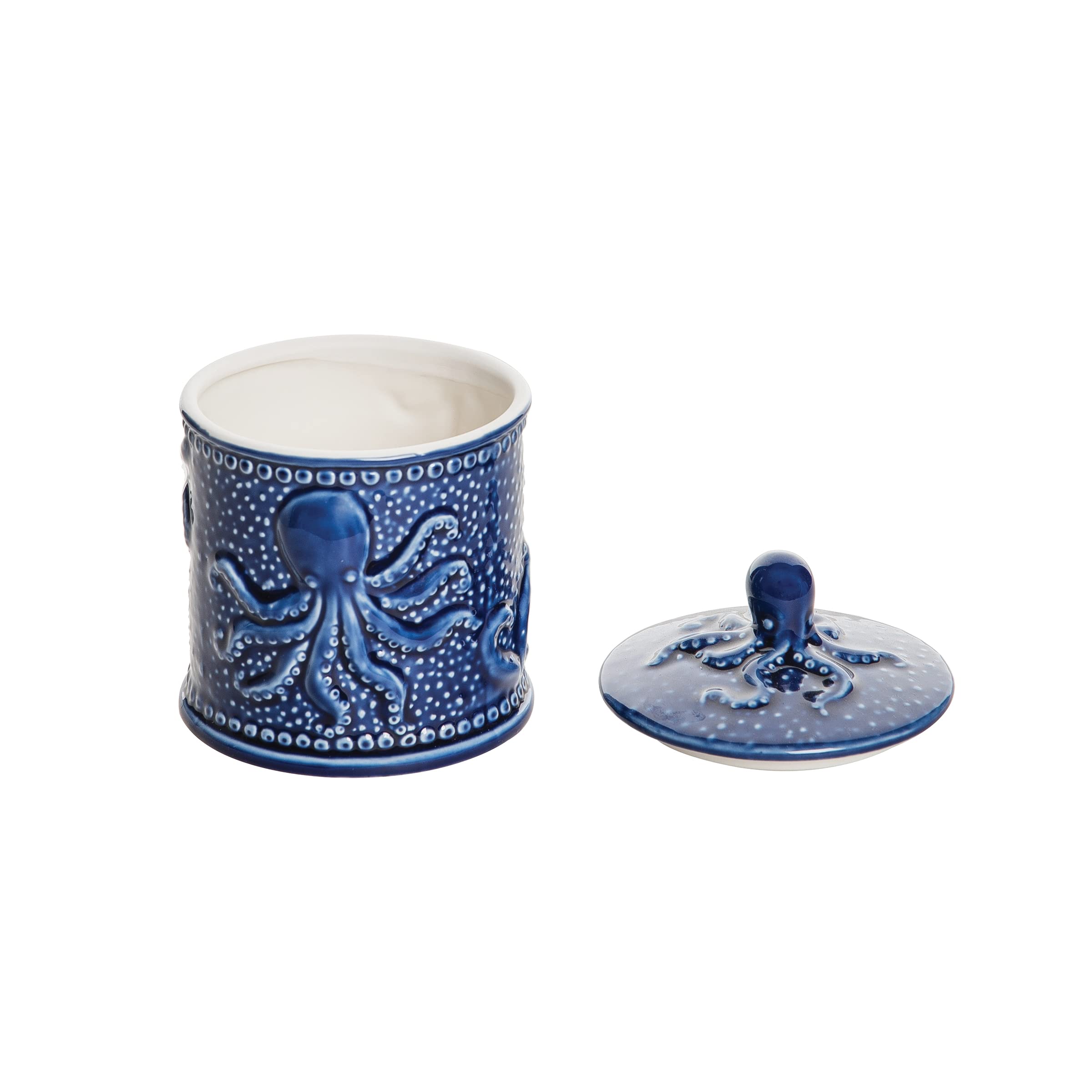 Beachcombers 5.25" Decorative Large Octopus Porcelain Drinkware Serveware Condiment Canister Holder Home Summer Nautical Coastal Ocean Beach House Kitchen Dining Dinner Table Tabletop Party Decor