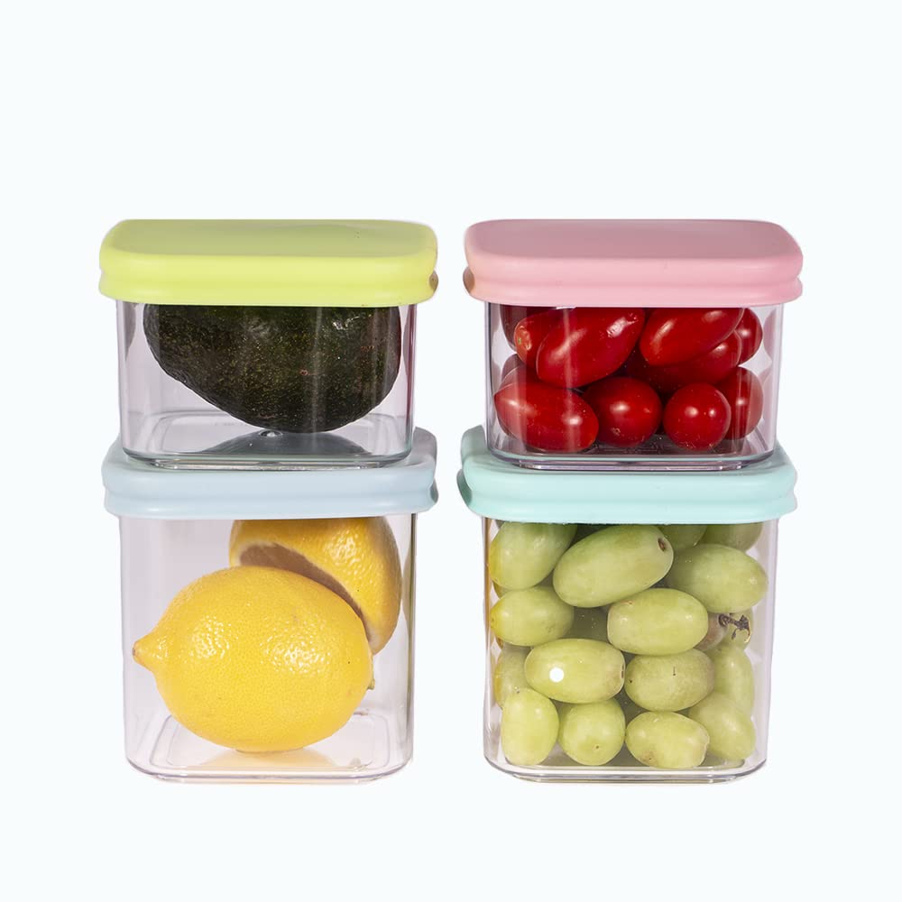 PrepCube Food Storge Continer with Silicon Lid Airtight -4PC Set, BPA-Free, Stackable Freezer Storge, Leftovers Storge, Prep Meal Storge, Kitchen and Pantry Organization Leakproof