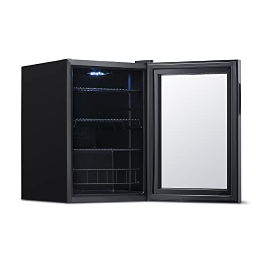 NewAir Beverage Refrigerator Cooler with 90 Can Capacity - Mini Bar Beer Fridge with Right Hinge Glass Door - Cools to 34F - AB-850B - Black