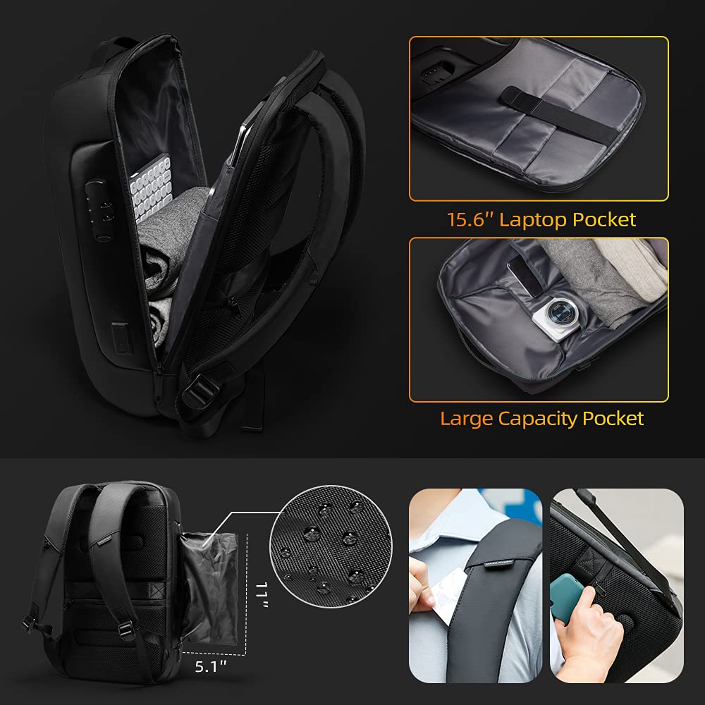Anti-Theft Backpack,MARK RYDEN Business Waterproof Backpack For Men College Travel Flight with USB Port Charging ＆TSA Lock Fits For 15.6 Inch Laptop,Black