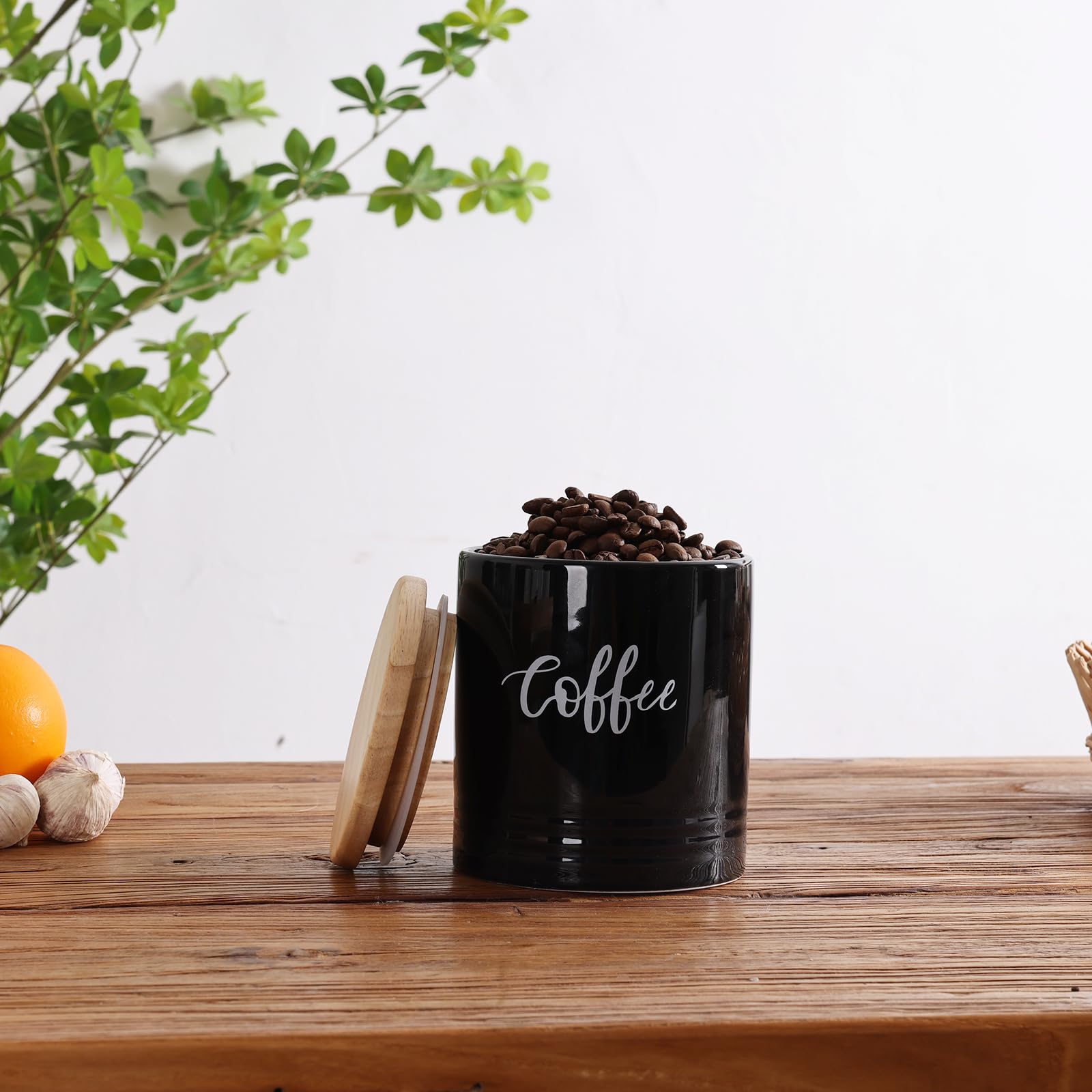 LEETOYI Porcelain Food Storage Containers with Lid, 4.5 Inch 31oz, Black Labeled Coffee